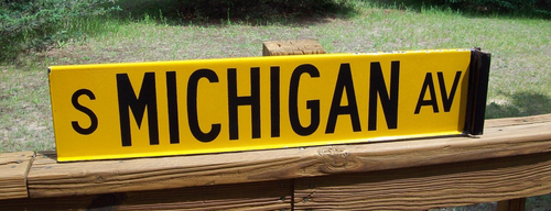Vtg Chicago Porcelain Street Sign S MICHIGAN AV Double sided w Side ...