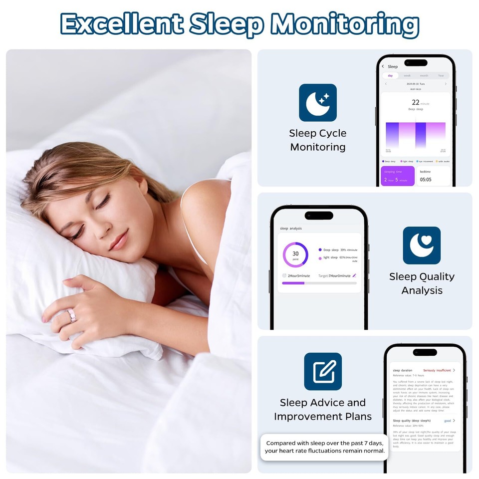 Smart Ring Health Tracker, Sleep Tracker Ring with Heart Rate ...