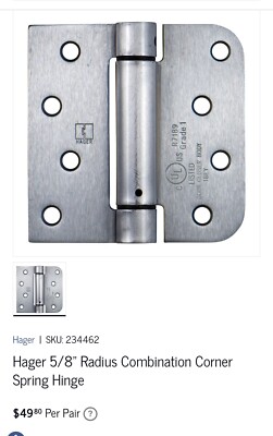 Hager Self Closing Door Hinge 4” Spring Loaded Commercial Door Hinges ...