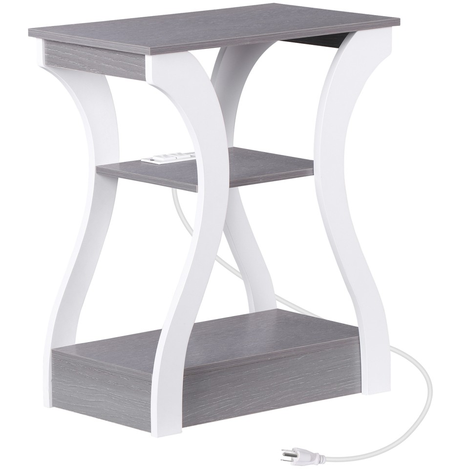 Set of 2 End Tables w/Charging Station Side Table w/USB Ports,Outlets Grey+White | eBay
