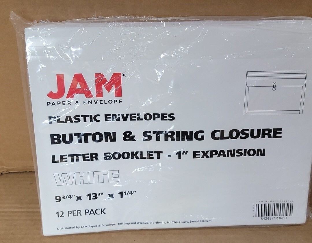 JAM 12 Pack White Plastic Snap Closure Envelopes 9-3/4" X 13" X 1-1/4 ...