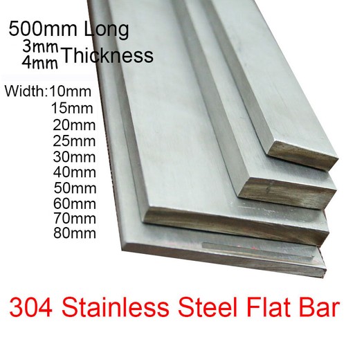 500mm 304 Stainless Steel Flat Bar 3mm 4mm Thick Metal Strip Width 10mm ...