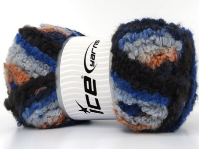 2-Skein Lot Boucle Wool Magic Yarn Superbulky 2x150g Black Blue Salmon ...
