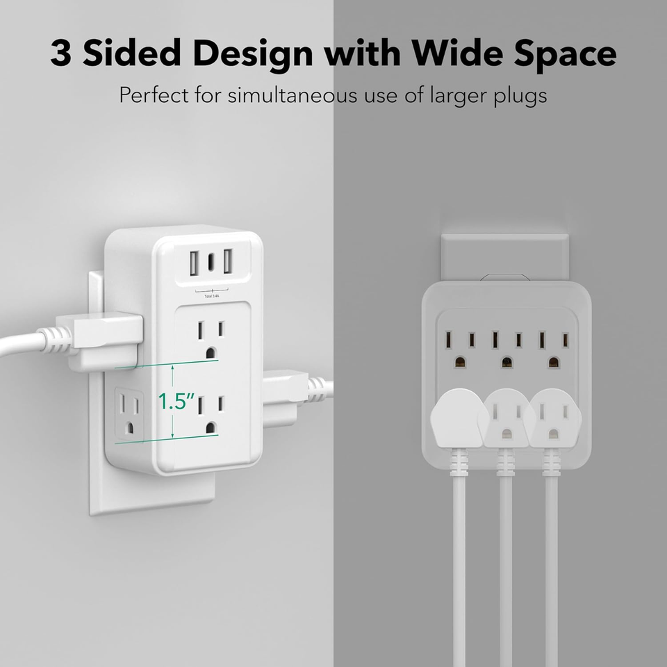 Multiple Plug Outlet Extender, 6 Wall Outlets and 3 USB Ports (1 USB C), Multi O | eBay