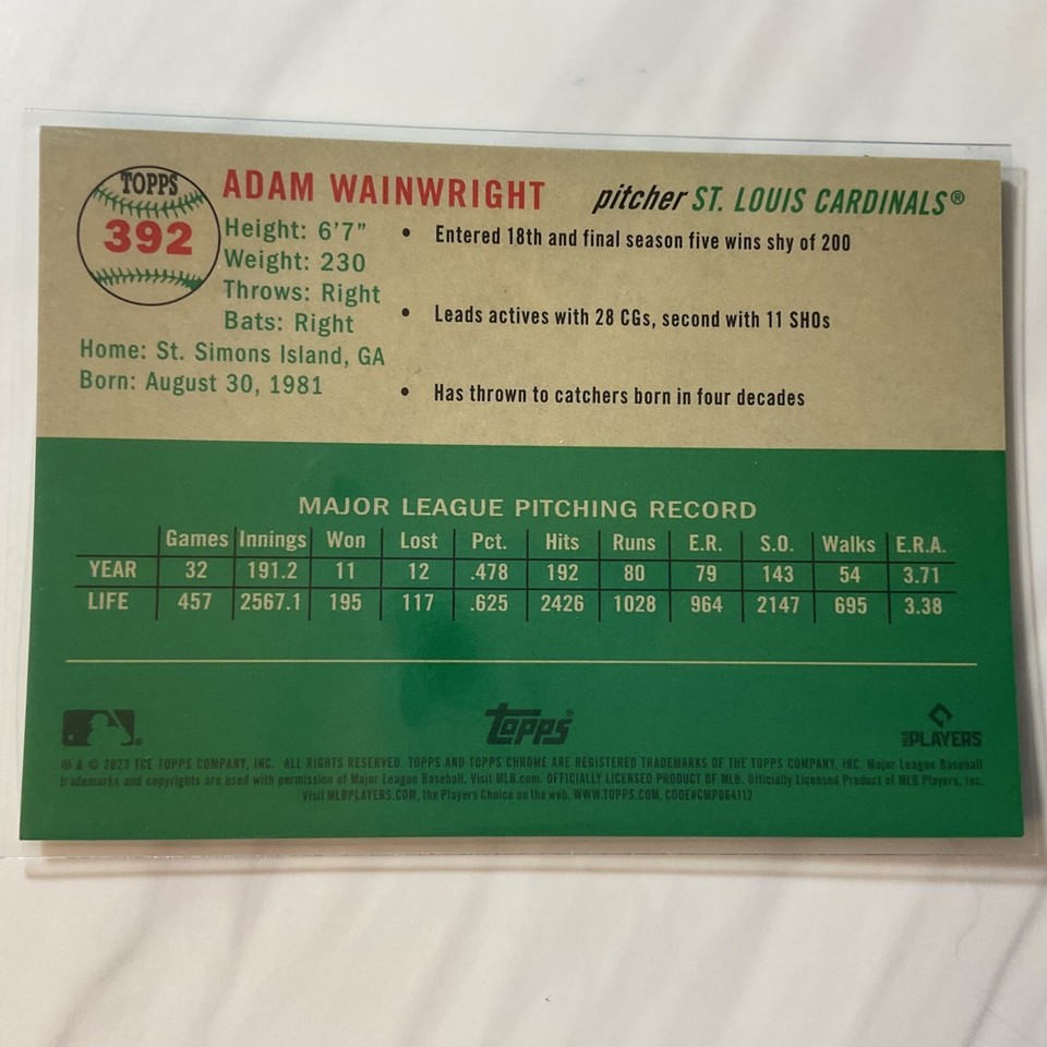 2023 Topps Chrome Platinum Anniversary Adam Wainwright Gold Toile ...