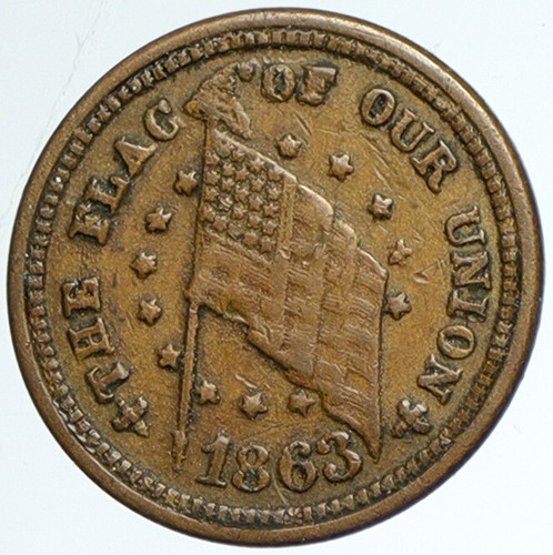 1863 United States CIVIL WAR Time PATRIOTIC FLAG Shoot VINTAGE Cent ...