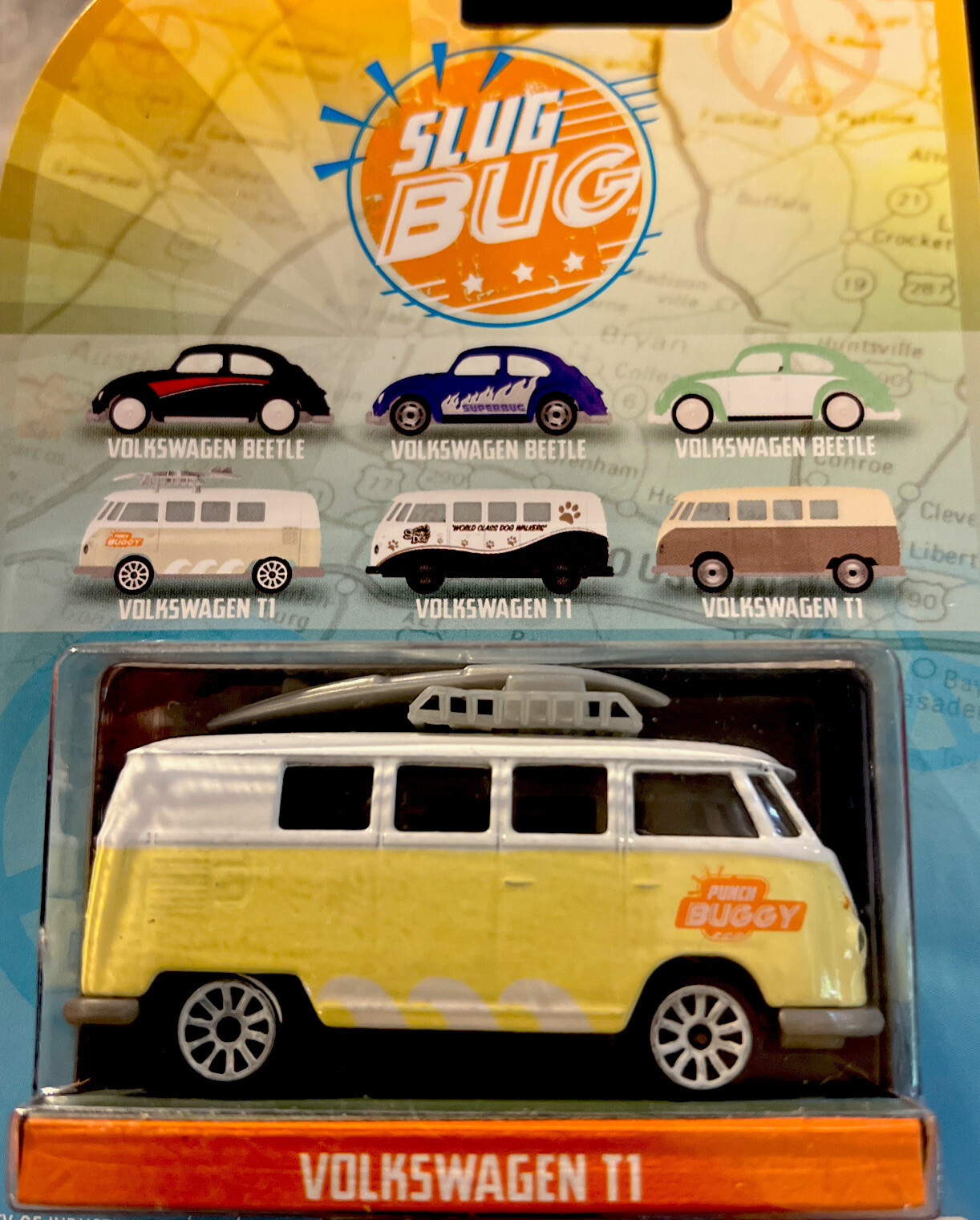 VW T1 Van ~ Punch Buggy w/surfboard Yellow & White 1:59 Scale Slug Bug ...
