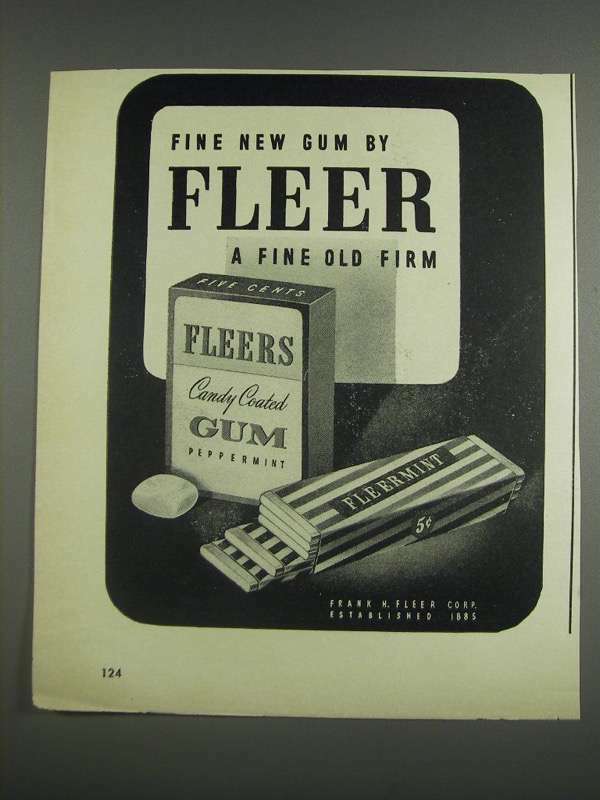 1943 Fleer Fleers Candy Coated Gum and Fleermint Gum Ad | eBay