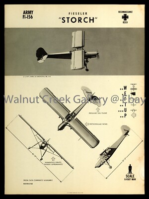 WWII Aircraft ID Poster, Fieseler Fi-156 Storch, Art Print on 11x14 ...