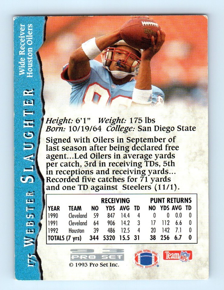1993 Pro Set Webster Slaughter Houston Oilers #175 | eBay