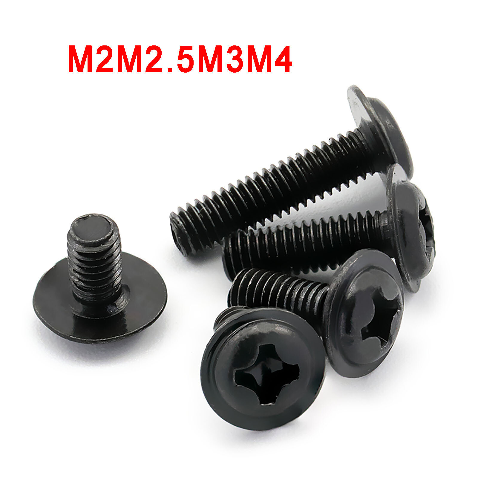 M2 M2.5 M3 M4 Phillips Flanged Button Head Machine Screws - Black Zinc ...