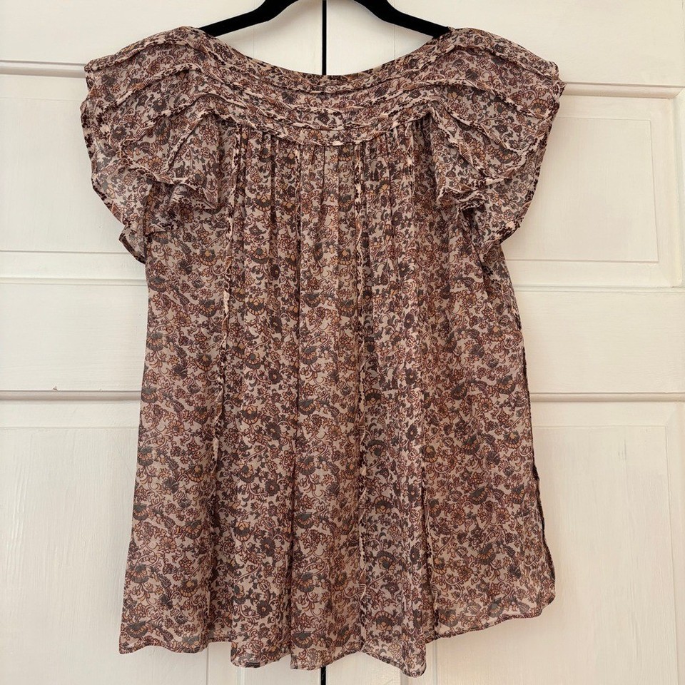 Ulla Johnson Akil Gardenia Blouse Top Floral Print Pintuck Ruffle Silk ...