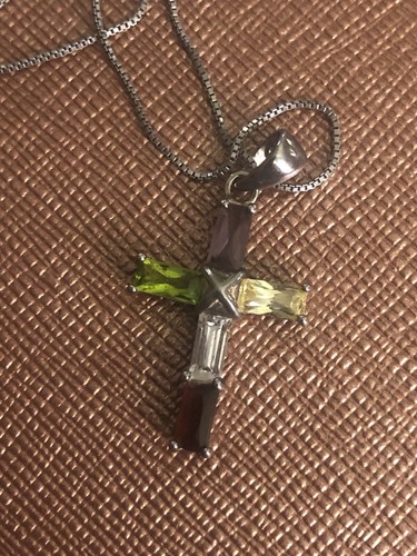 Sterling Silver 925 Multi Stone Cross Necklace EUC | eBay
