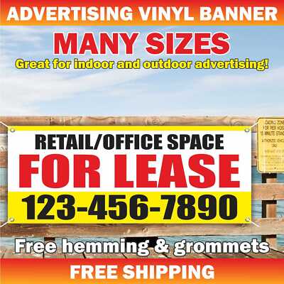 FOR LEASE Advertising Banner Vinyl Mesh Sign Rental Office Space Custom ...