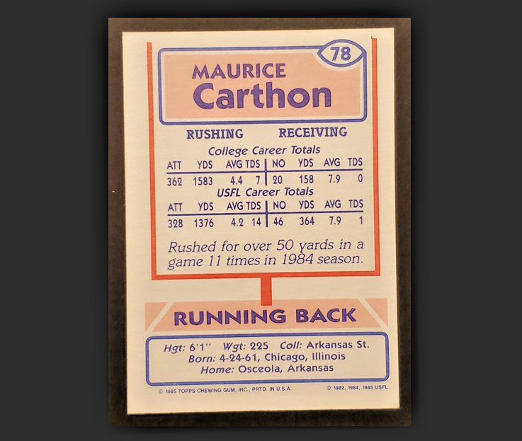 1985 Topps USFL Maurice Carthon Generals #78 | eBay