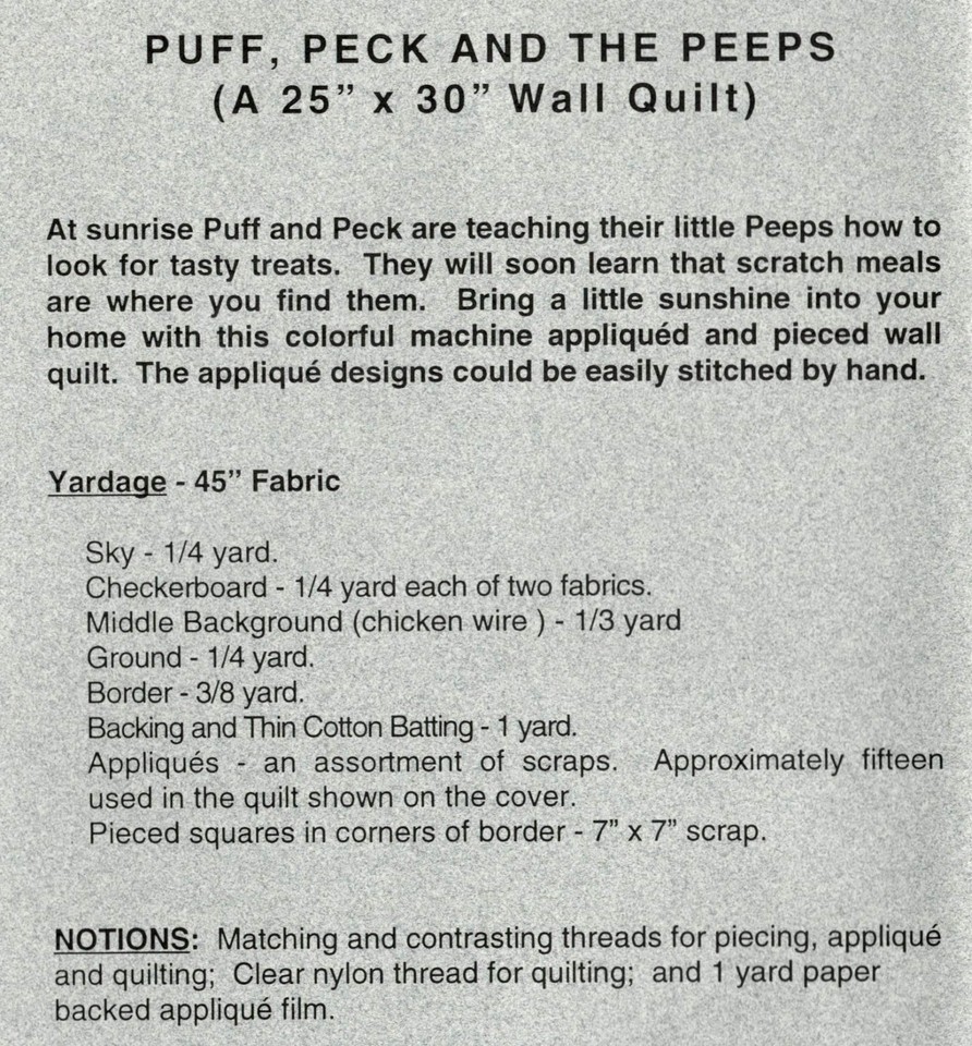 Puff, Peck and the Peeps ~ Quilt Quilting Pattern by Color Me Patterns ...