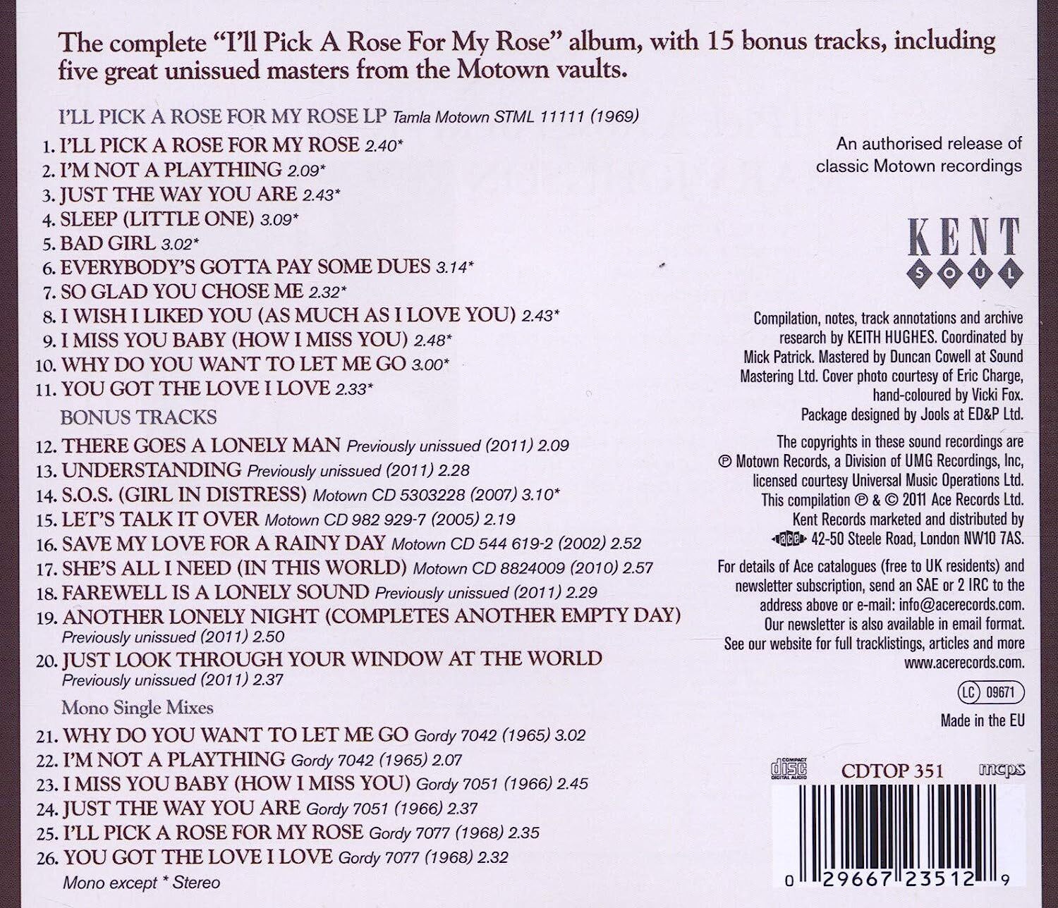 Marv Johnson I'll Pick a Rose for My Rose: Complete Motown Recordings ...