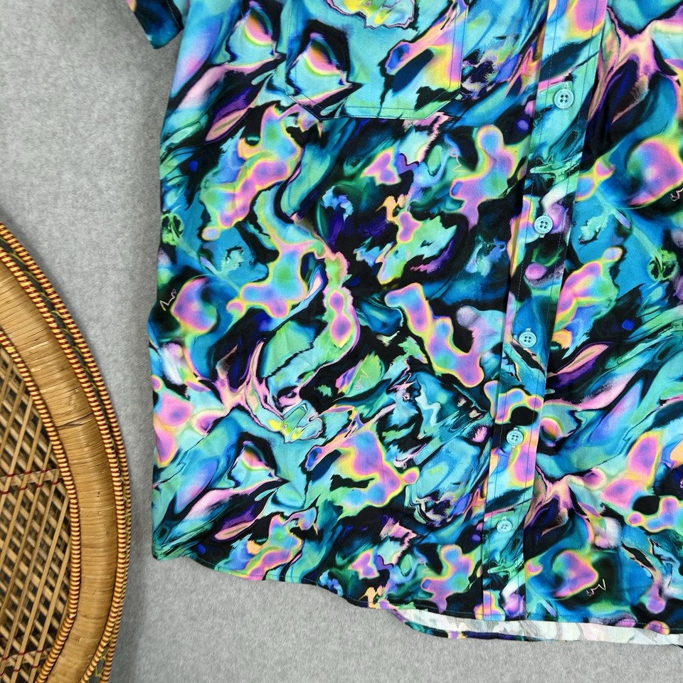 Trademutt Shirt Short Sleeve Button Up Size 24 Blue Green Purple Print ...