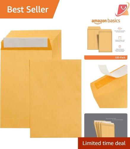100-Pack Self-Adhesive Brown Kraft Mailing Envelopes, 6x9 Inch - Peel ...