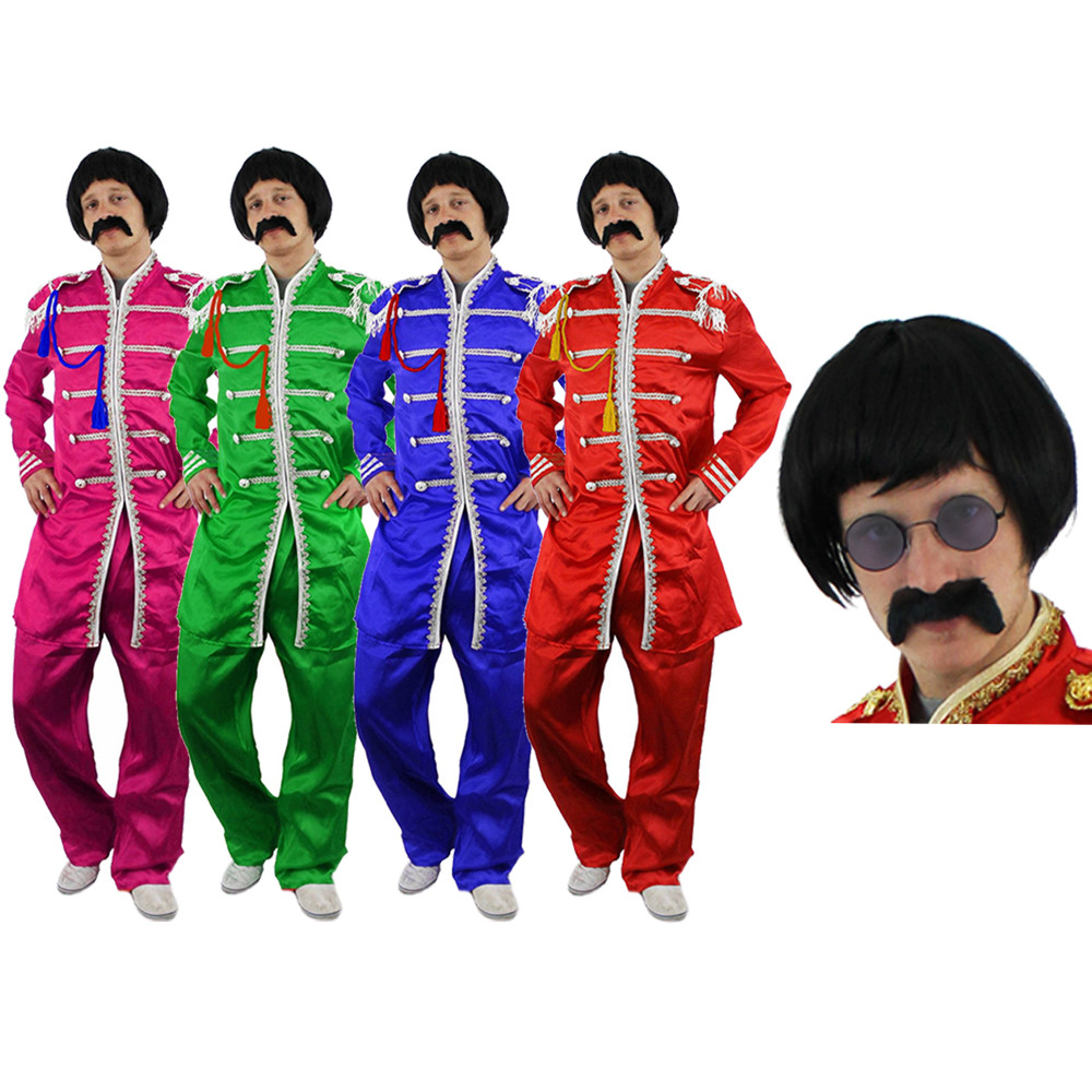 ADULTS SERGEANT PEPPER COSTUME WITH WIG TASH GLASSES 1960S ROCK BAND ...