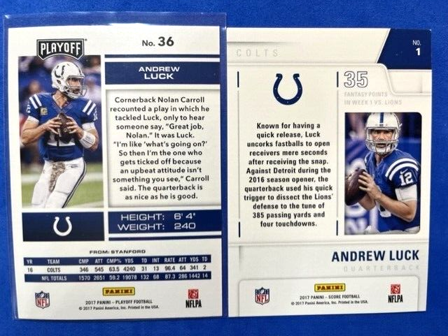 NFL - Andrew Luck 2017 Panini Playoff & 2017 Panini Score Fantasy Stars ...