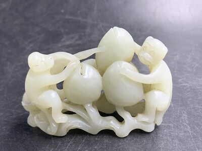 Chinese Antique Jade Carving Of Two Monkeys Holding Three Peaches | eBay