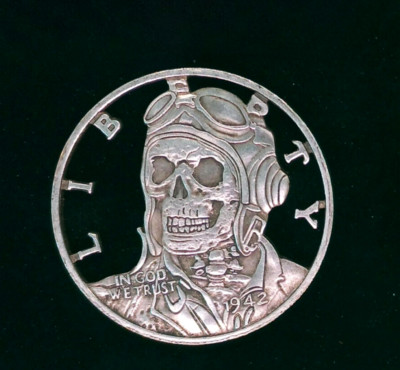 Hand Cut Hobo Coin Skull Air Force Pilot Military WW2 Army US Custom ...