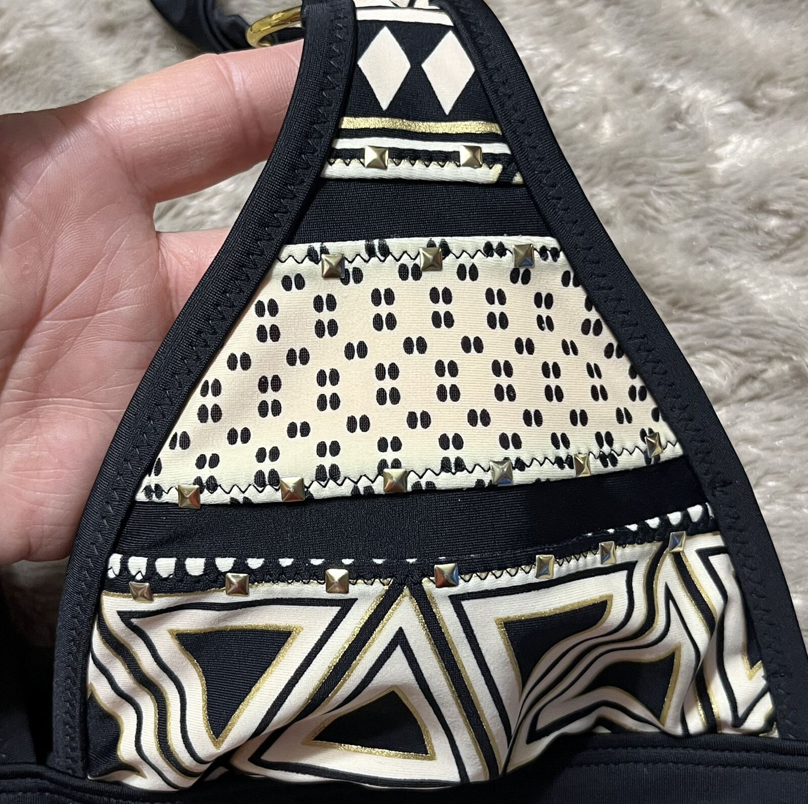 Jessica Simpson Triangle Bikini Top Gold Studs Womens… - Gem