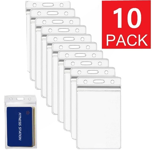 10 Pack Vertical Clear Soft Plastic ID Card Badge Holder Waterproof ...