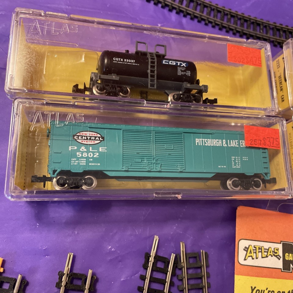 LOT VINTAGE N GAUGE TRAIN CARS,STEEL RAIL TRAIN TRACKS,L&R TURNOUTS ...