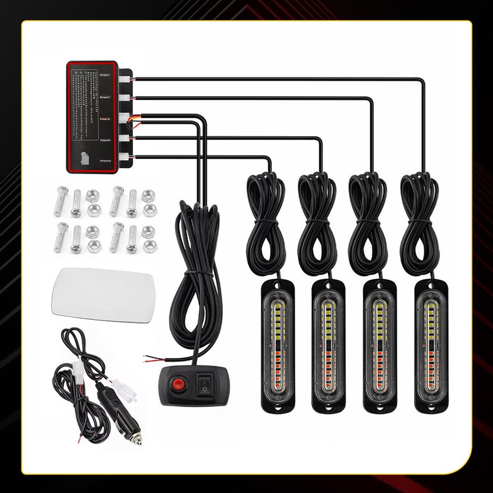 4pc Amber/White 24LED Car Truck Strobe Light Bar Flashing Indicator ...