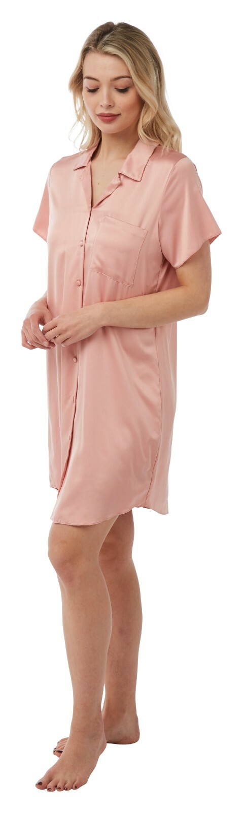 New Women's Ex Chain Store Satin Night Shirt Dress Button Up Nightie UK ...