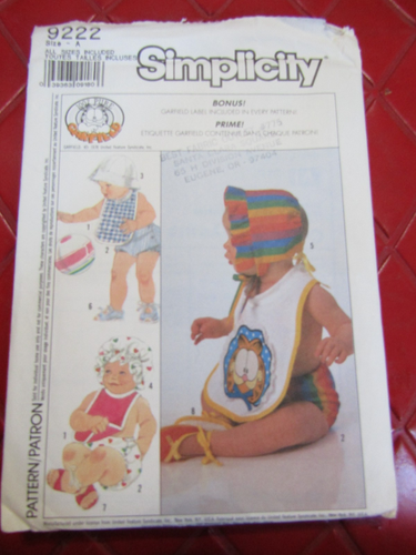 UNCUT Simplicity GARFIELD THE CAT BABIES' ACCESSORIES Sewing PATTERN ...