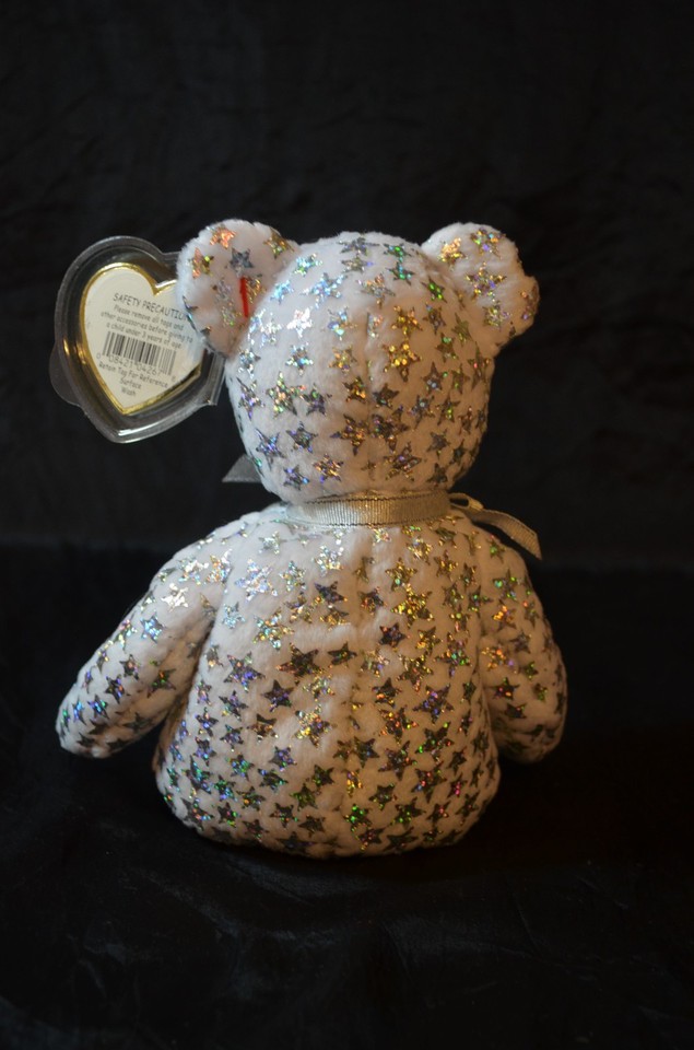 TY Beanie Baby The Beginning White w/ Silver Stars Bear January 1, 2000 ...