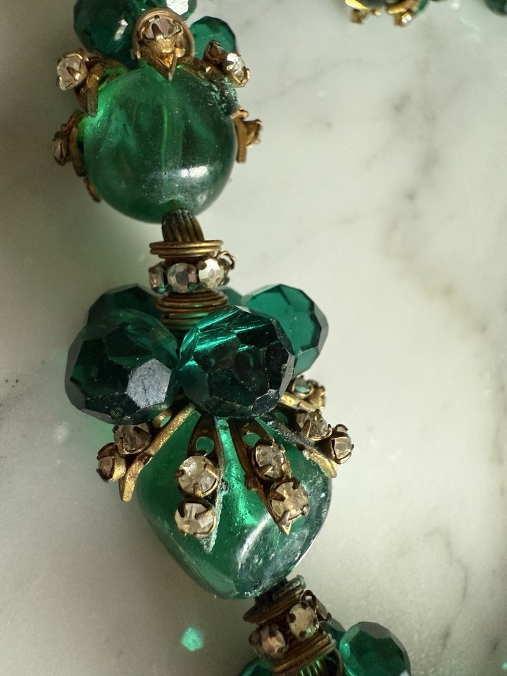 MIRIAM HASKELL GREEN Unsigned Glass Bead Necklace RARE Early Repaired ...