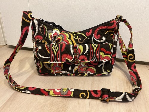 VERA BRADLEY Puccini Libby Crossbody Bag Brown Red Floral Quilted Purse ...