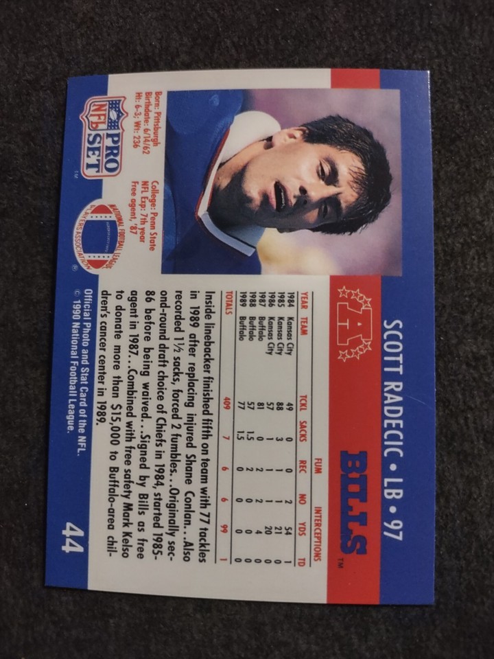 1990 Pro Set #44 Scott Radecic Buffalo Bills Football Card | eBay