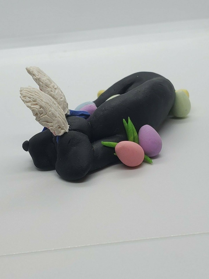 BLACK LAB EASTER BUNNY Miniature Figurine HAND MADE ooak LABRADOR ...
