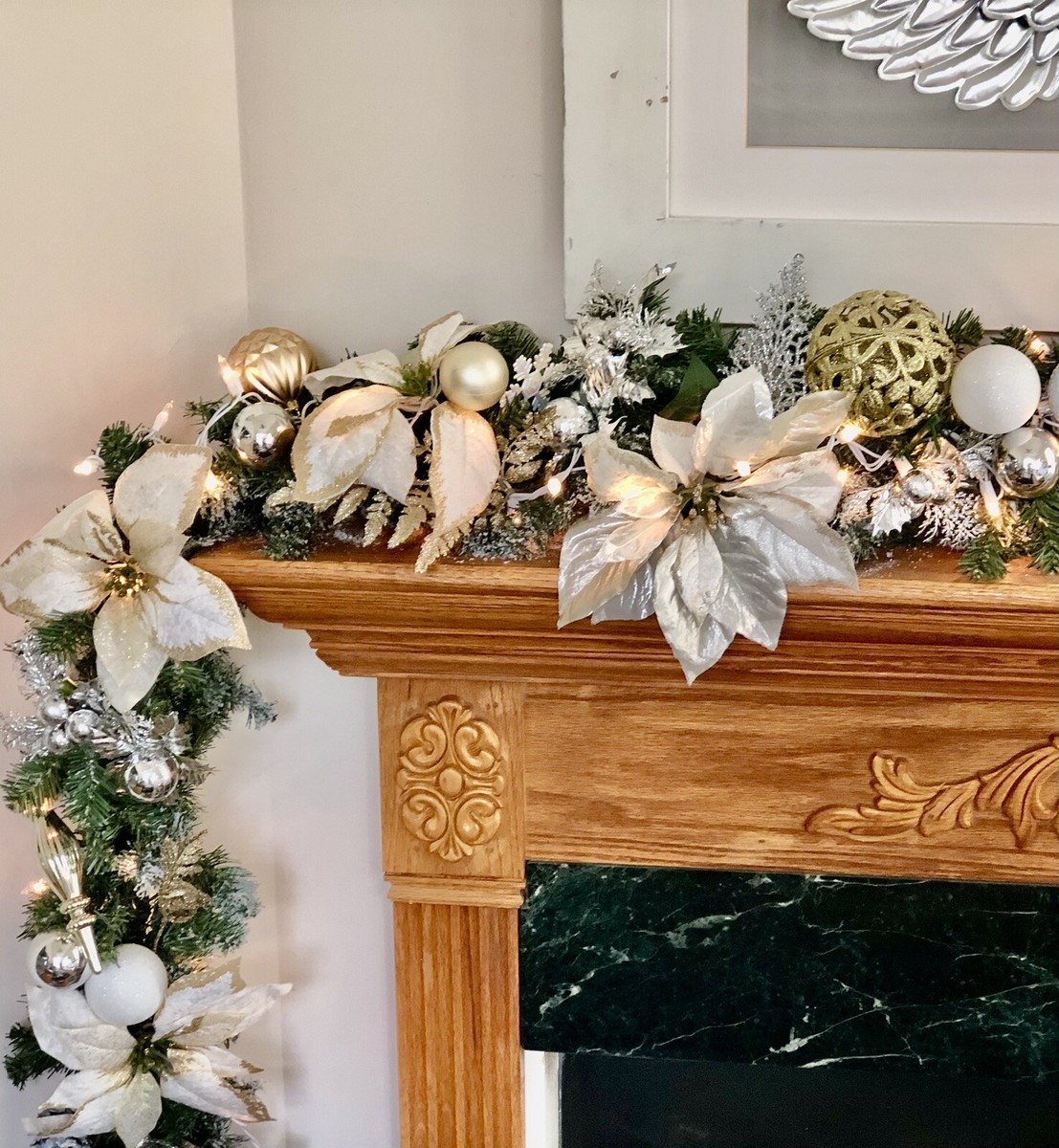 White Poinsettia Garland Warm White Pre Lit Deluxe Christmas Garland