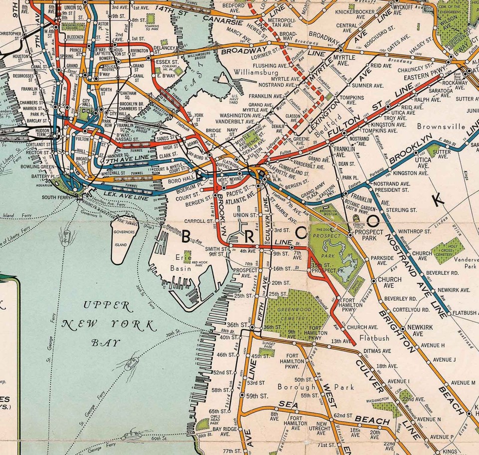 Hagstrom Map of New York City w Subway IRT and BMT Lines 9.5"x16" Art ...