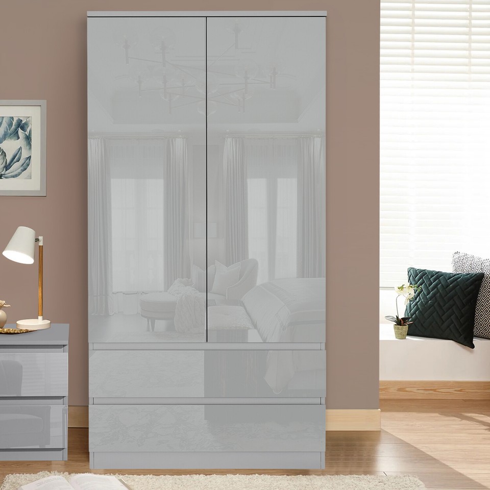 High Gloss 3 Door 2 Drawers Wardrobe With Shelves Storage Bedroom ...