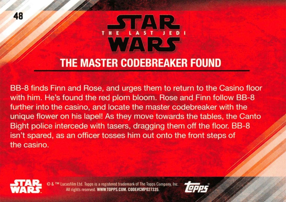 Star Wars Last Jedi Series 2 BLUE PARALLEL BASE #48 / MASTER ...