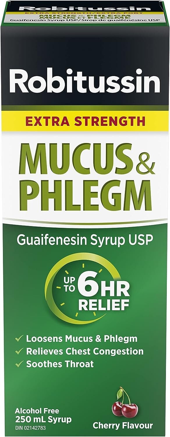 Robitussin Extra Strength Mucus & Phlegm Syrup, Alcohol Free, Cherry ...