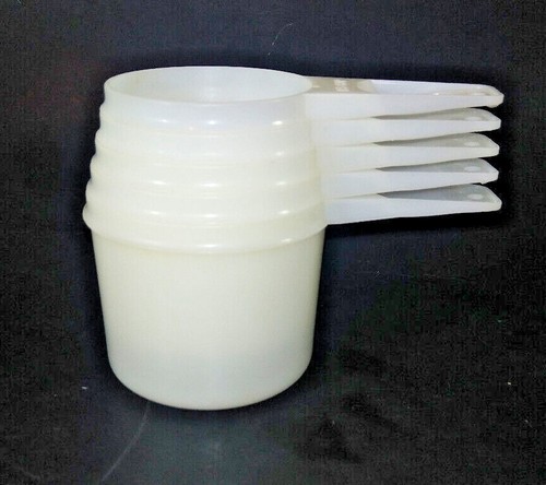 5 Vtg sheer white Tupperware Stacking dry Measuring Cups Set Missing 1/ ...