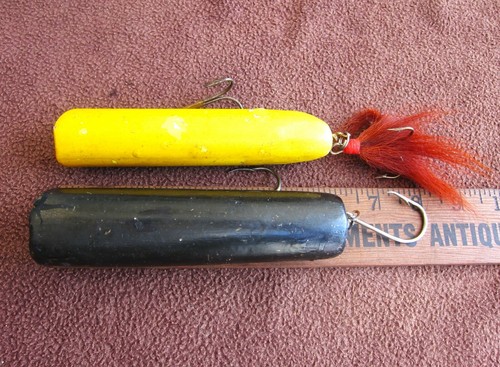 2 Hand-Made Wooden Surf Casting / Musky Topwater Plug Poppers: 6"; 4oz ...