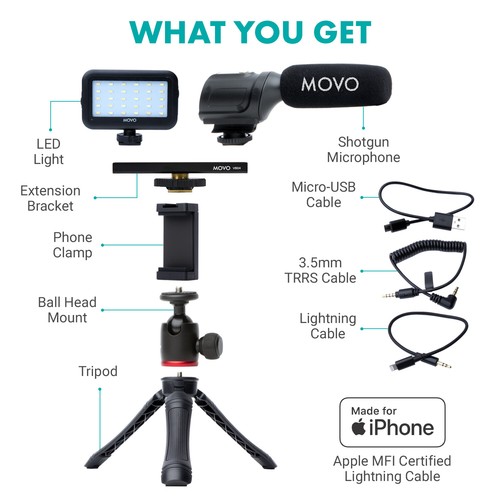 Movo iVlogger- iPhone Compatible Vlogging Kit Phone Video OPEN BOX ...