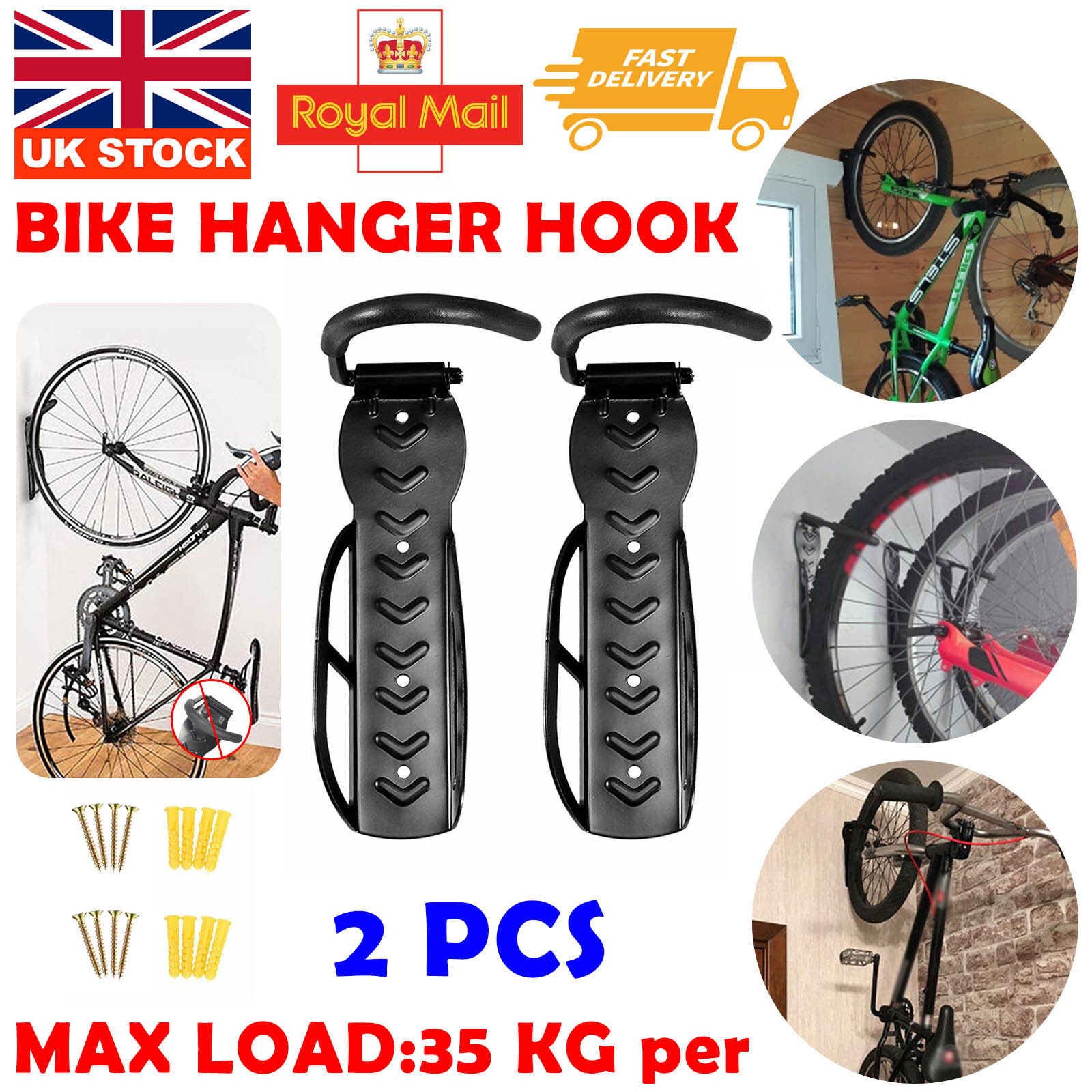 2x Bike Rack Hook Storage Steel Mounted Wall Hanger Hanging Stand ...