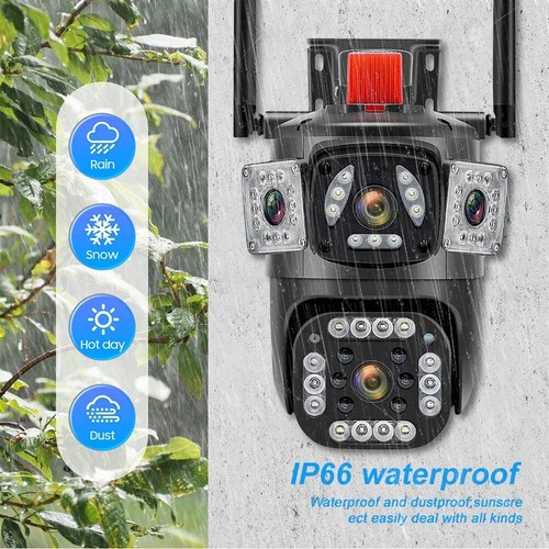 9MP Outdoor Wireless WiFi IP Camera V380 APP 10X ZOOM 3 Lens PTZ ...