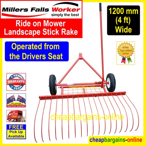 RIDE ON MOWER LANDSCAPE RAKE 1200mm 4FT WIDE TOW BEHIND MINI RAKE ...