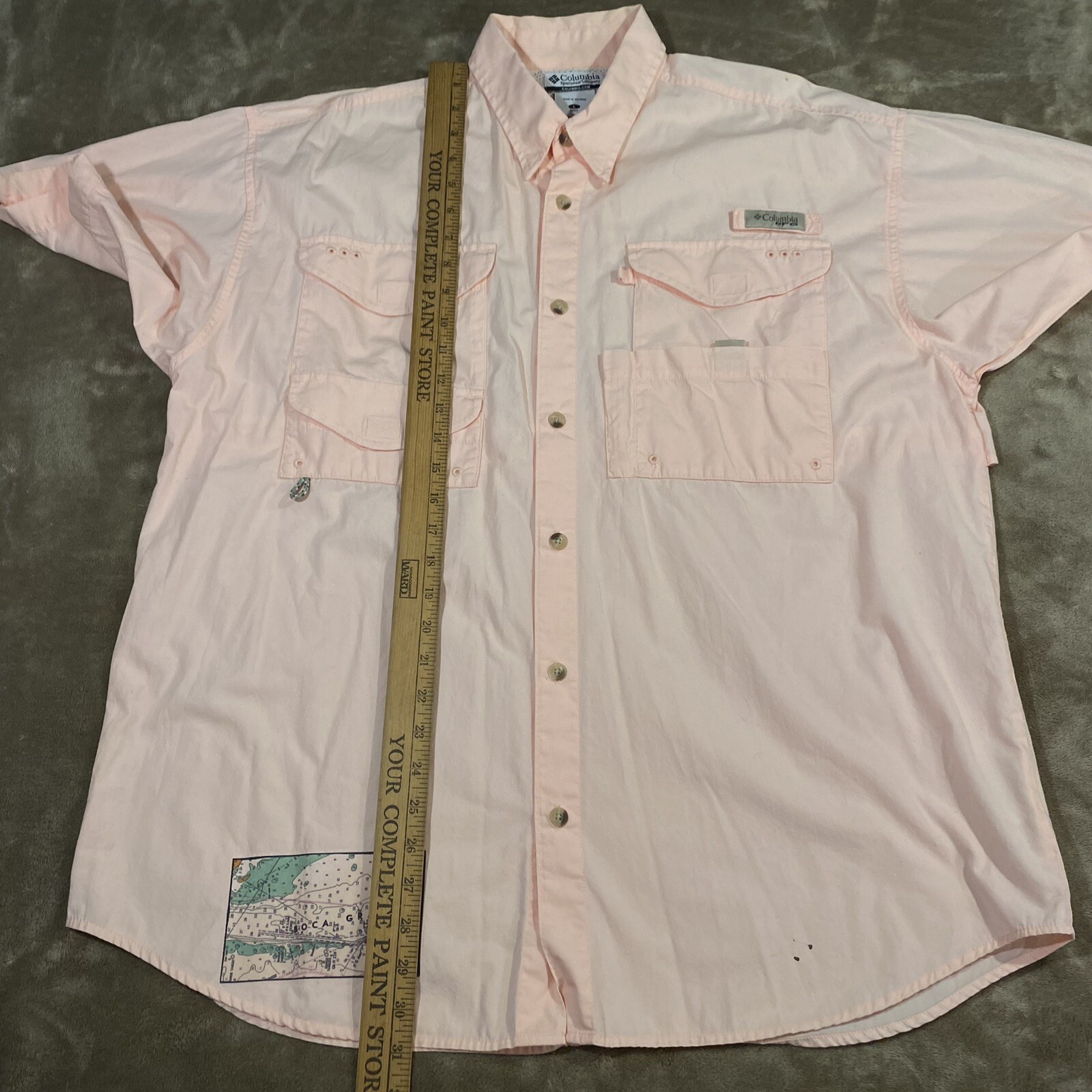 Columbia PFG Shirt Mens Large Pink Vented Short Sleeve Button Up ...
